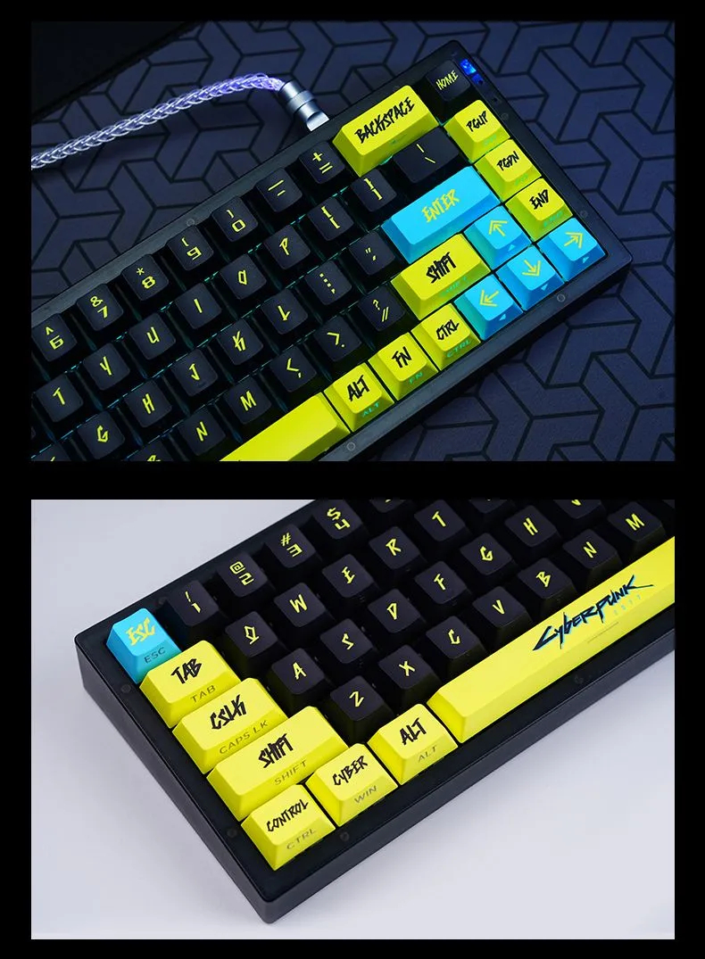 130 Keys Cyberpunk Keycaps Side Shine ผ่าน PBT Dye-sub Cherry Profile ...