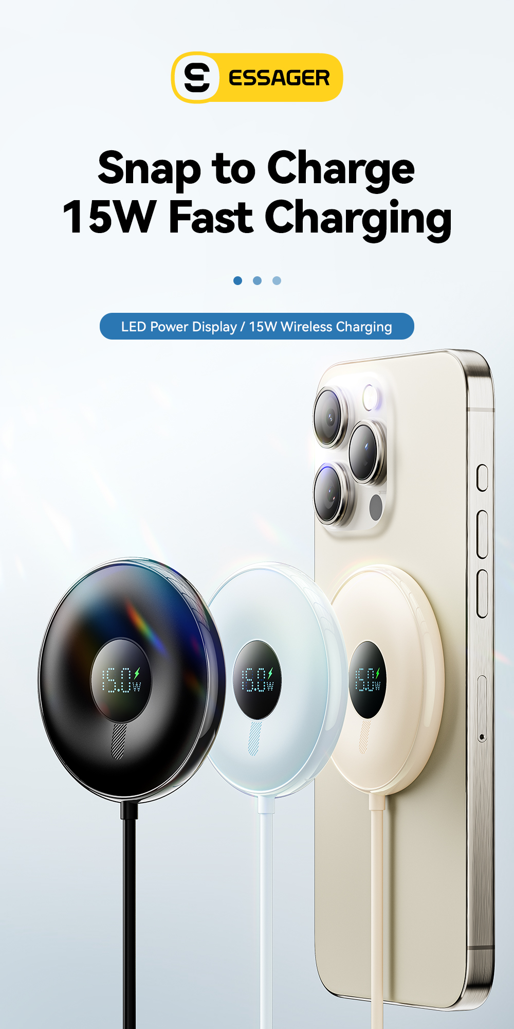 Essager 15W Magnetic Wireless Charger อัพเกรดสมาร์ทชิปชาร์จดิจิตอลจอ ...