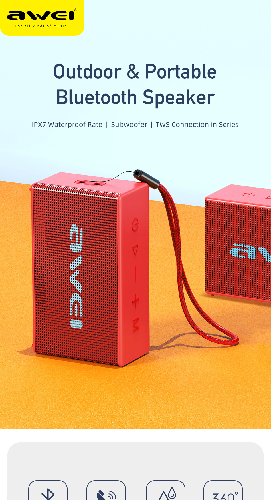 Awei Y665 GO2 Plus TWS ลําโพงสเตอริโอบลูทูธ 3D กันน้ํา IPX7 | Shopee ...