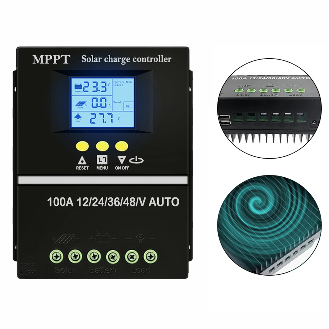Powmr 40A/60A/80A/100A MPPT Solar Charge Controller 12V 24V 36V 48V จอแสดงผล LCD แบตเตอรี่ ...