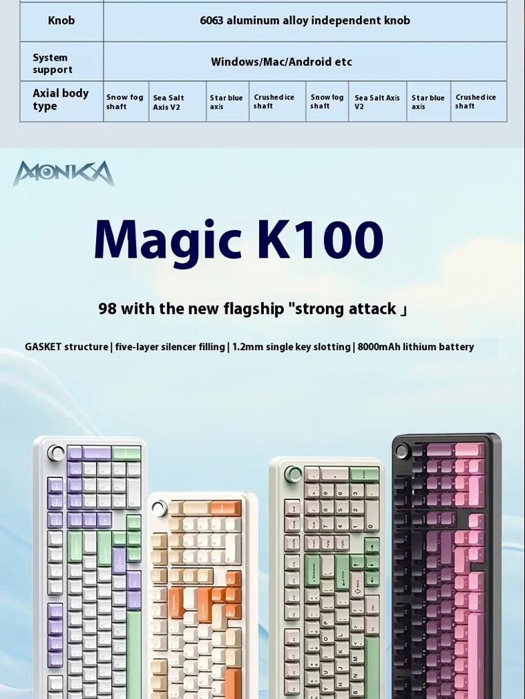 Monka K100 ไร้สายสามโหมด retro mechanical คีย์บอร์ดที่กําหนดเอง hot ...