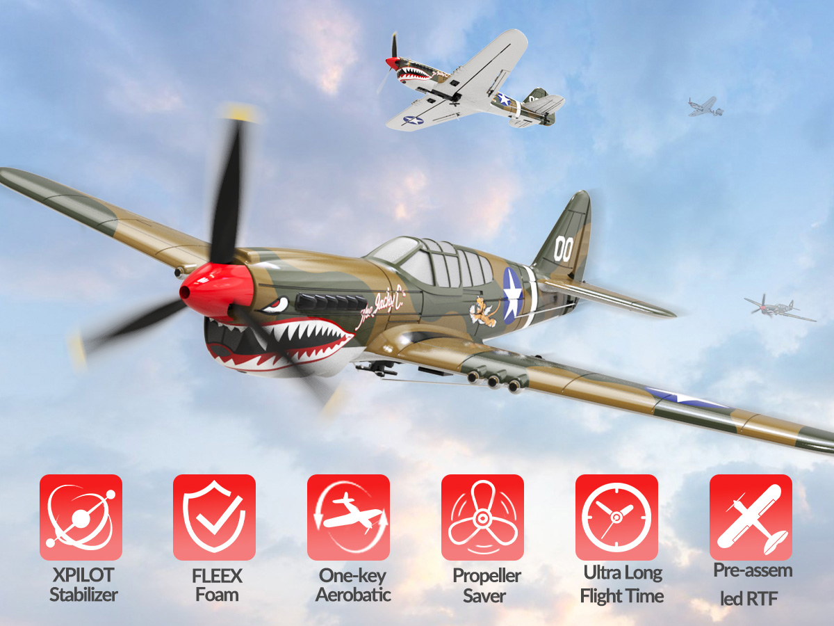 Volantex RC Airplane P40 Fighter Warhawk 2.4GHz 4CH EPP 6-Axis Gyro 400mm Wingspan One Key U ...