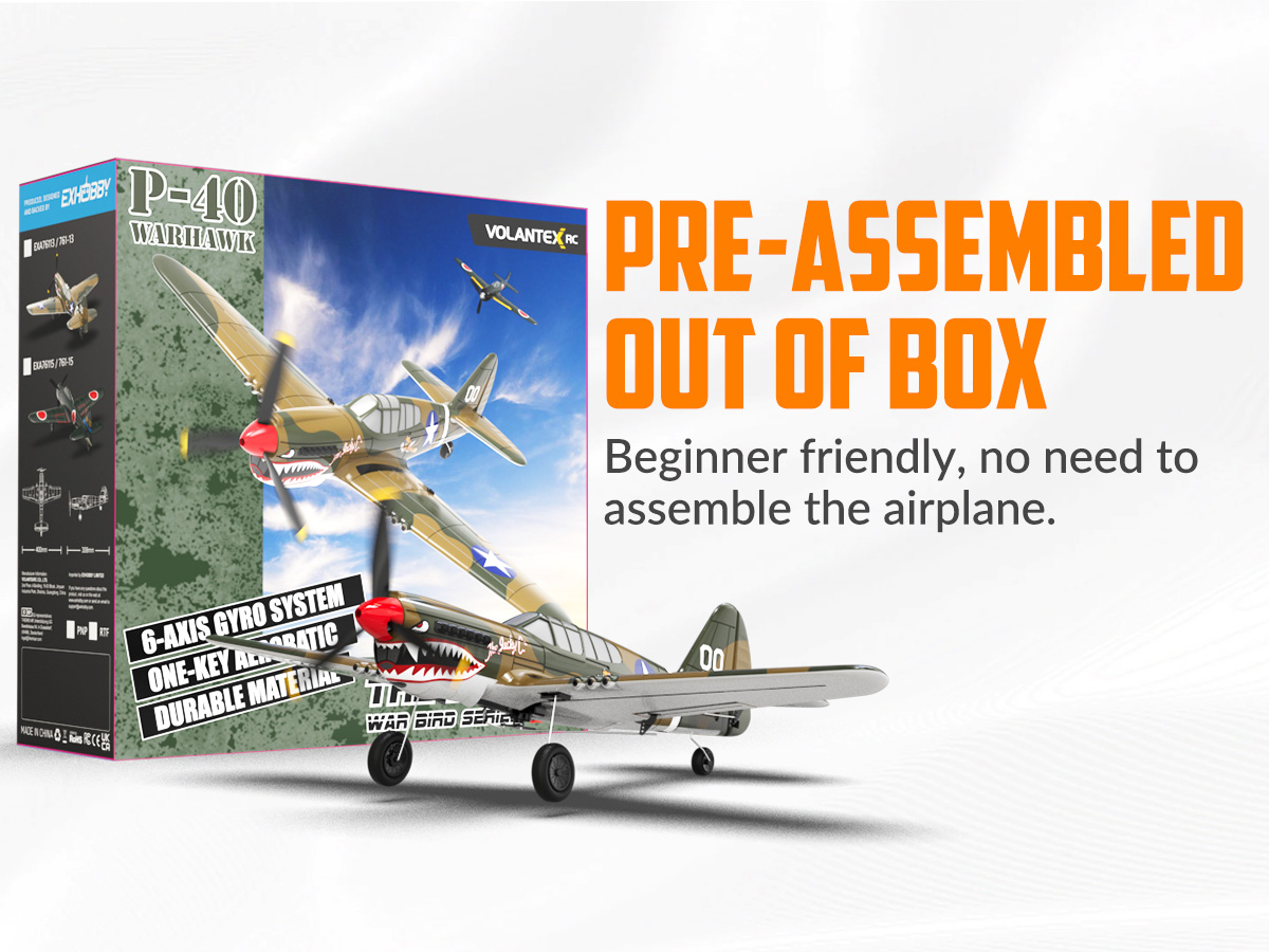 Volantex RC Airplane P40 Fighter Warhawk 2.4GHz 4CH EPP 6-Axis Gyro 400mm Wingspan One Key U ...
