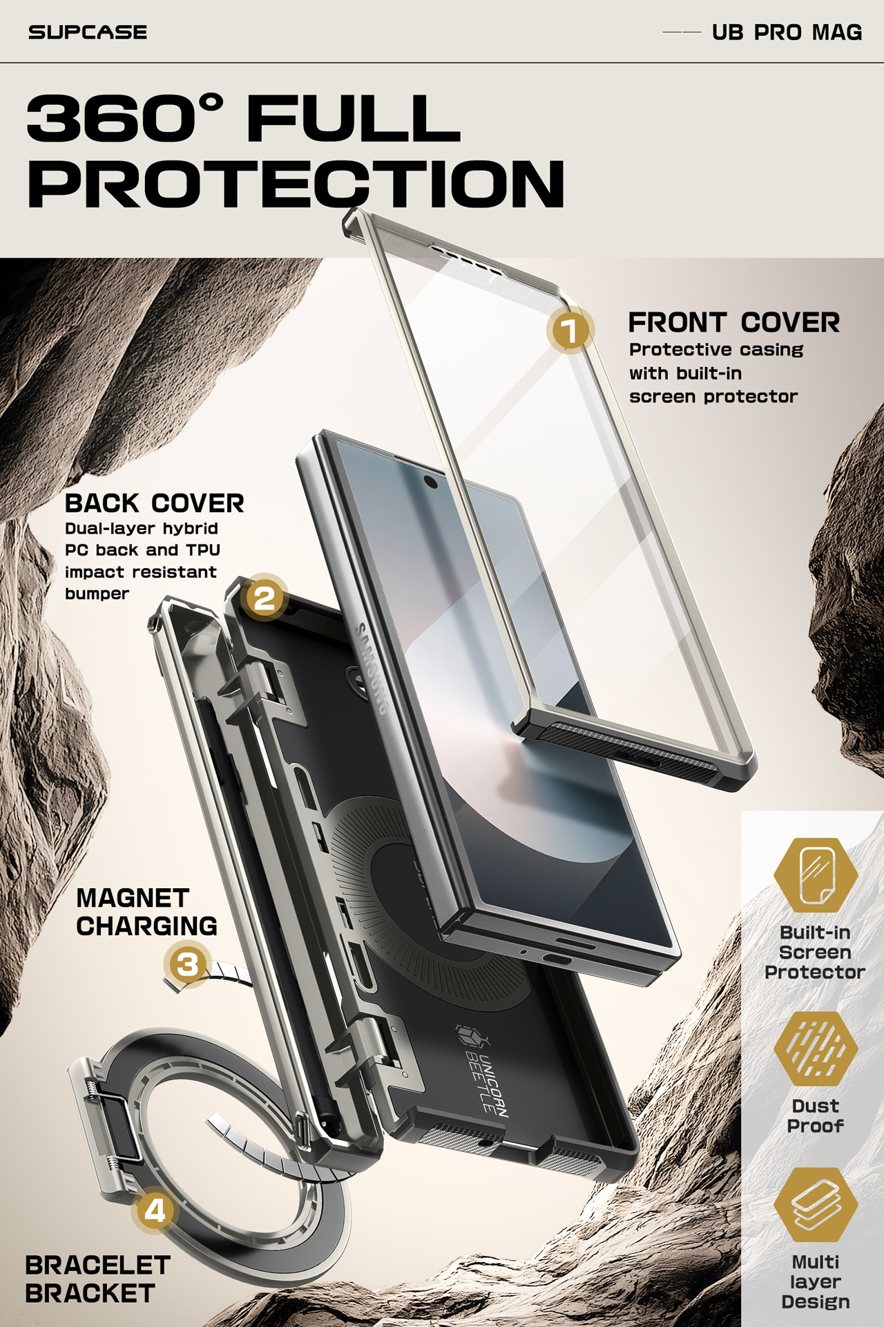 SUPCASE UB Pro Mag สำหรับ Z Fold 6 เคสพร้อมช่องใส่ S Pen รองรับการป้องกันระดับทหาร MagSafe ตัว ...