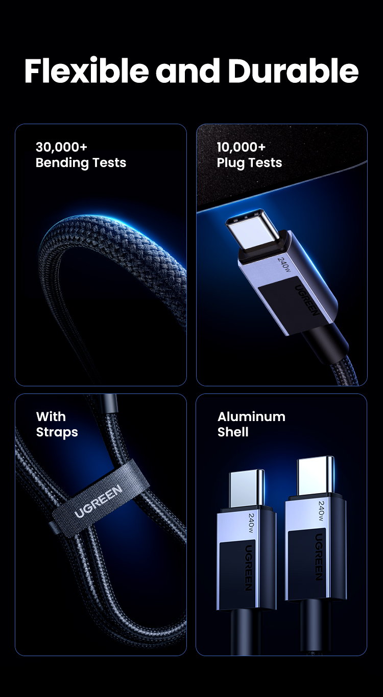 ขายใหม่ Ugreen 240W PD3.1 ประเภท C ถึง Type C 480Mbps USB C ถักสายชาร์จเร็วสําหรับ Macbook ...