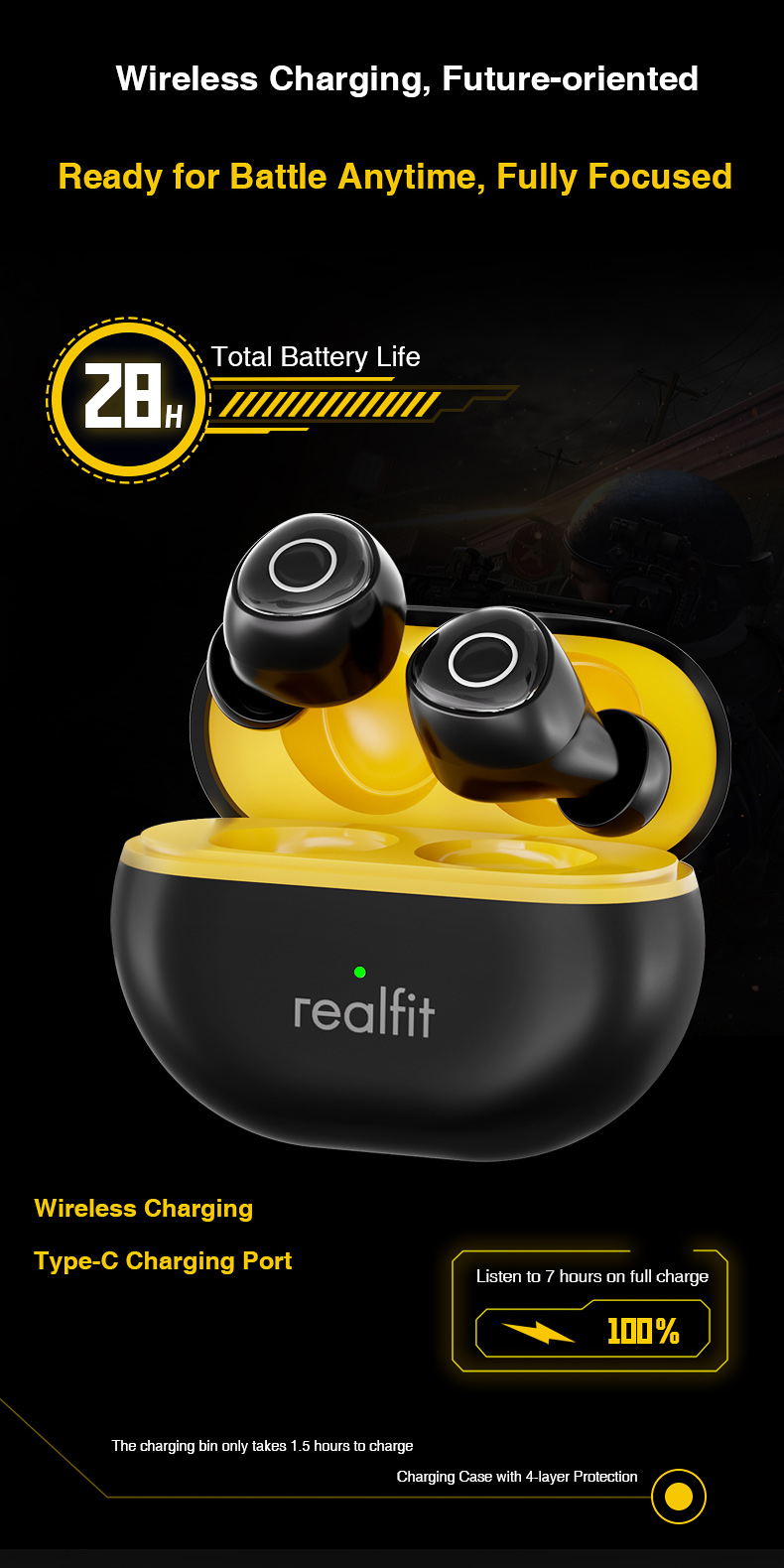 Realfit F4 AI หูฟังบลูทูธตัดเสียงรบกวนพร้อมไมโครโฟนควบคุม APP ปรับแต่งโหมดเกม EQ Latency ต่ํา ...