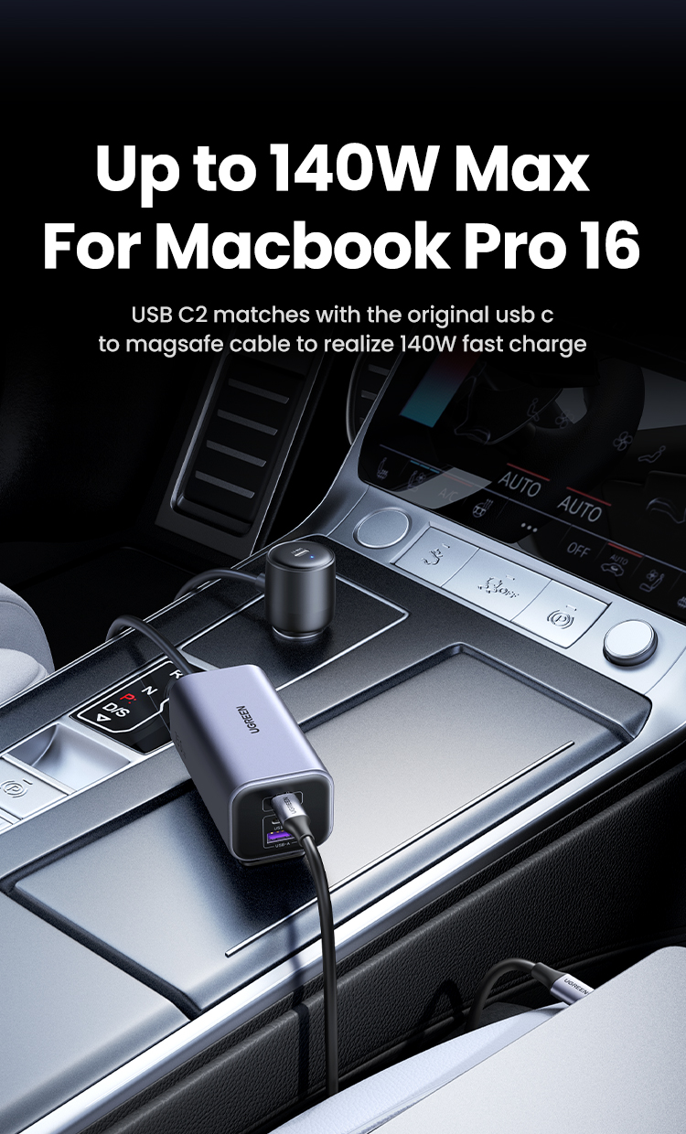 Ugreen GaN 150W Max 4 พอร์ต PD3.1 140W Fast Charging Car Charger สําหรับ Macbook, iPad, iPhone ...