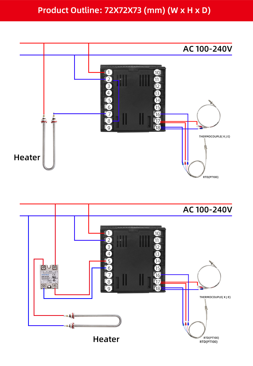 Dual Relay Output PID Temperature Controller Digital Thermostat CH102 CH402 CH702 CH902 AC110V ...