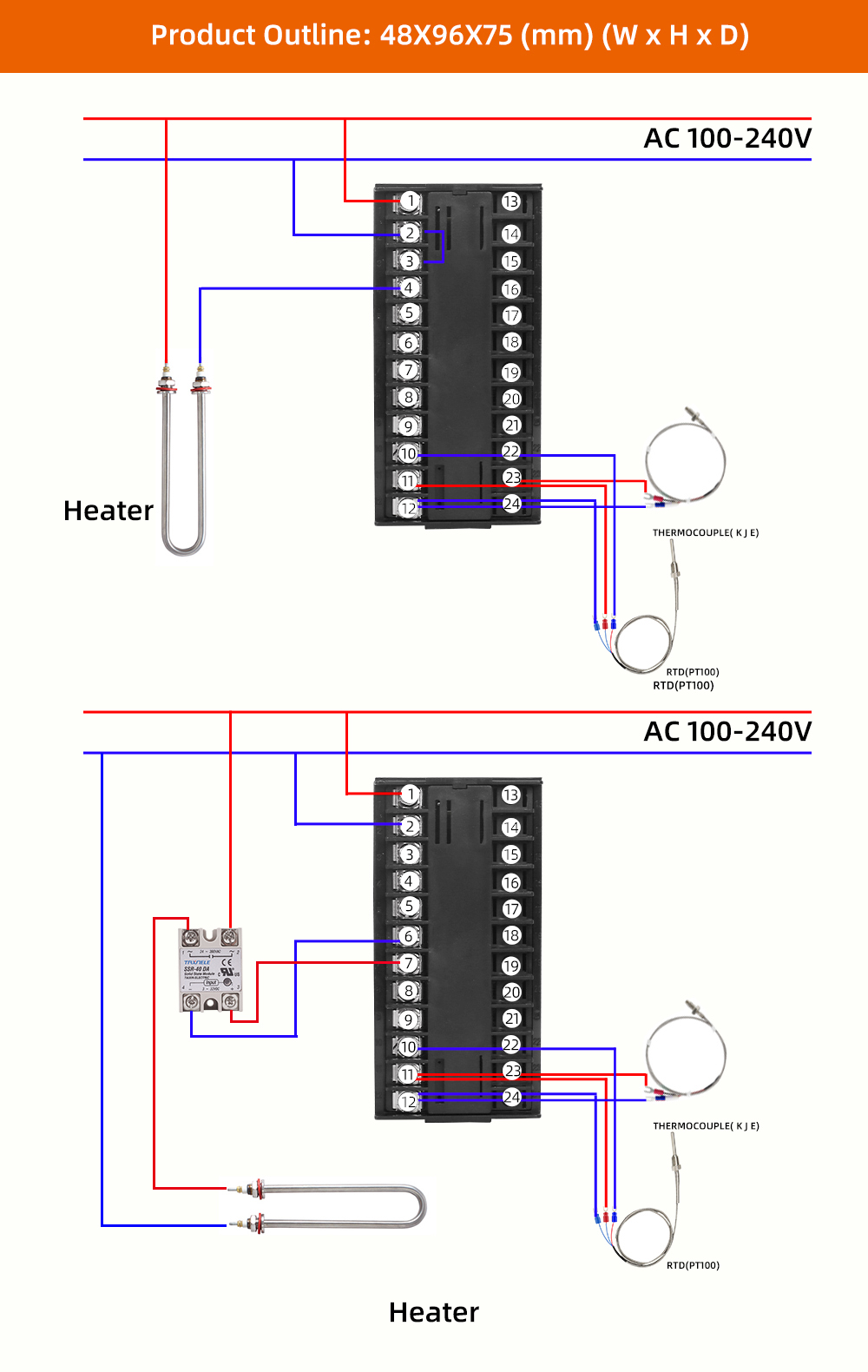 Dual Relay Output PID Temperature Controller Digital Thermostat CH102 CH402 CH702 CH902 AC110V ...