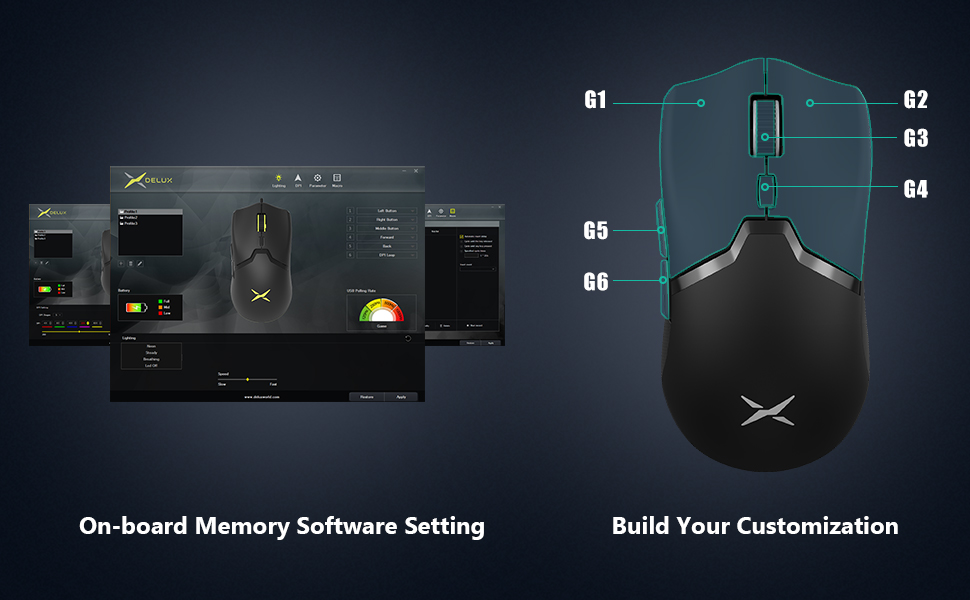 Delux M800 RGB PAW3395 26000DPI 50G ACC เมาส์สําหรับเล่นเกมแบบมีสายไร้สาย 72g น้ําหนักเบาตั้ง ...