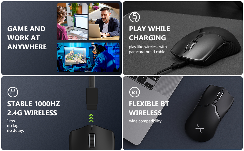 Delux M800 RGB PAW3395 26000DPI 50G ACC เมาส์สําหรับเล่นเกมแบบมีสายไร้สาย 72g น้ําหนักเบาตั้ง ...