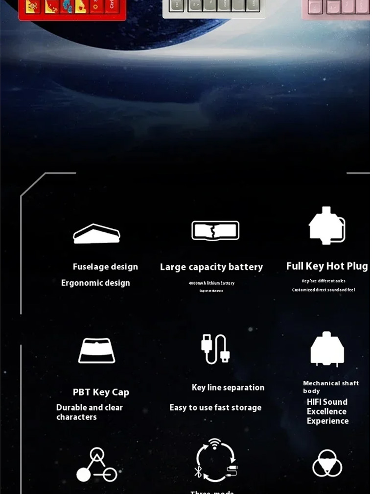 Vter Galaxy 80pro คีย์บอร์ดเชิงกลอลูมิเนียมอัลลอยด์แบบกําหนดเอง, การเชื่อมต่อสามโหมด, โครงสร้าง ...