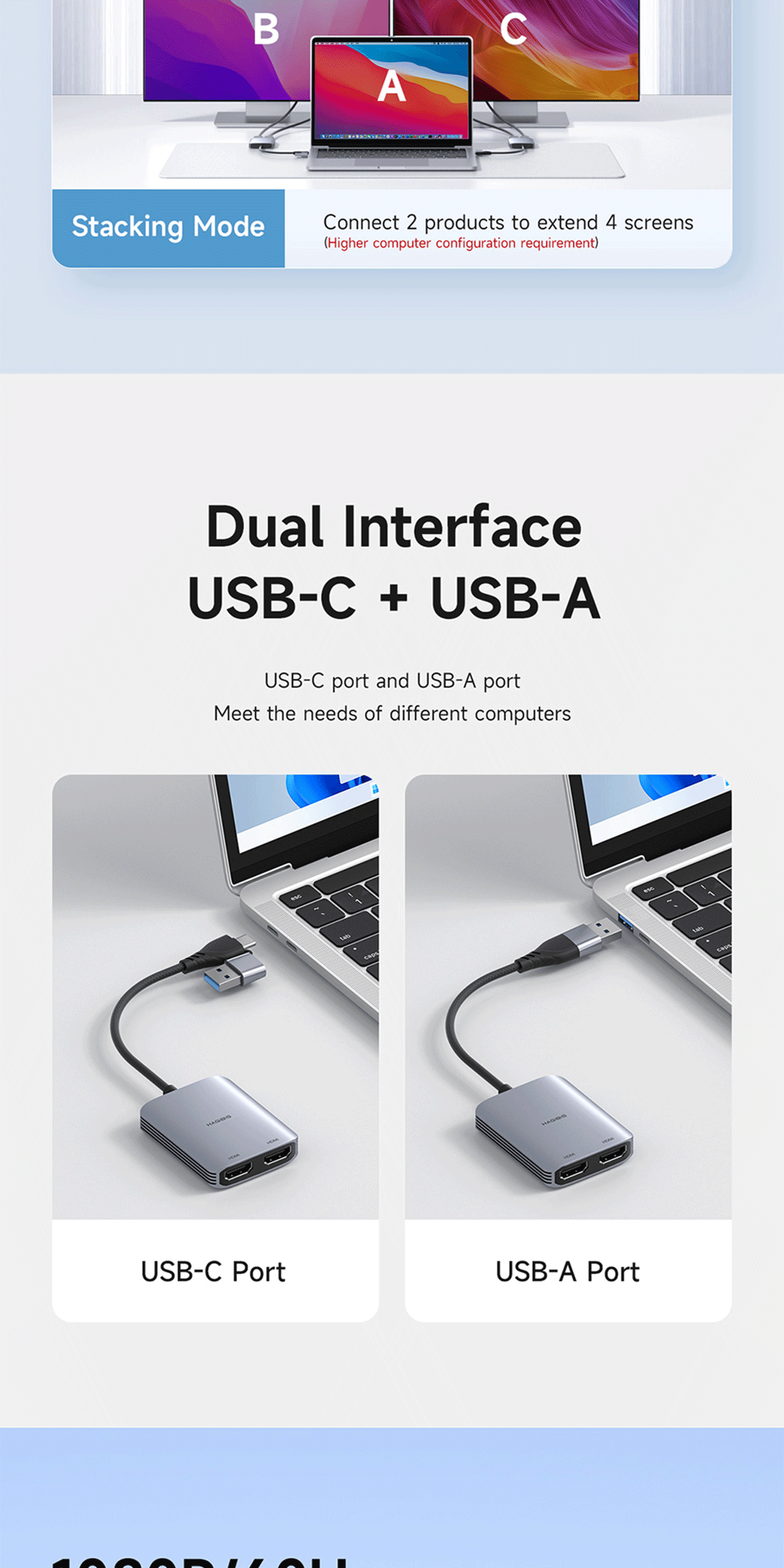 Hagibis 2 in 1 USB A/USB C ถึงอะแดปเตอร์ HDMI MST Dual Monitor ...