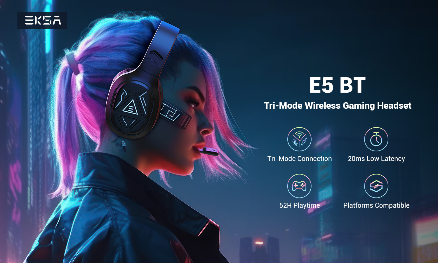 Eksa E5 BT 2.4GHz หูฟังไร้สายสําหรับเล่นเกมชุดหูฟังบลูทูธพร้อมไมโครโฟน ...