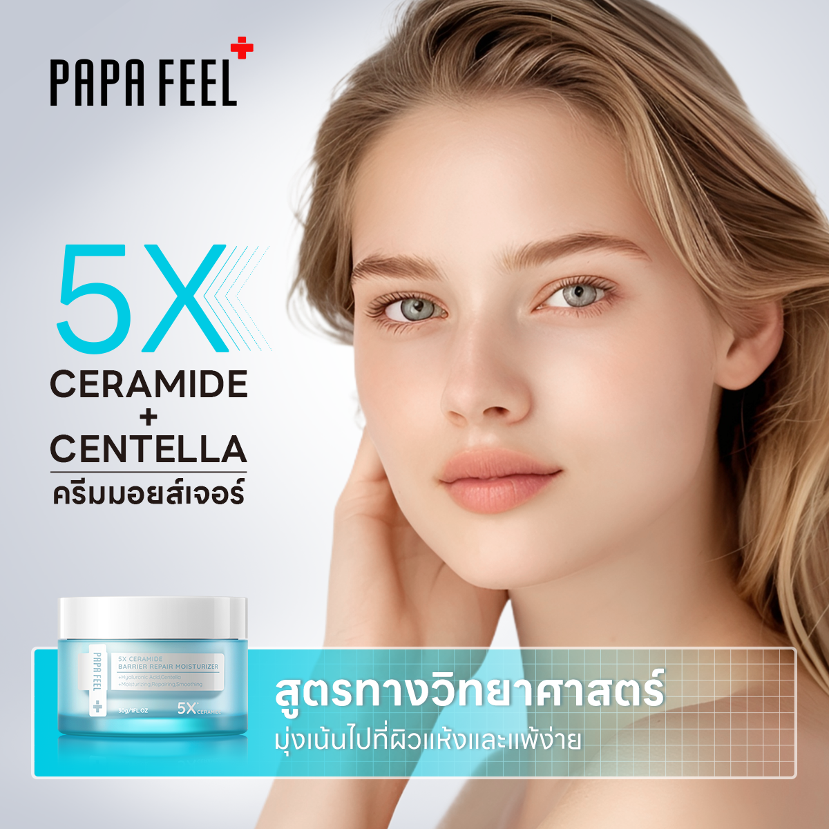 [แพ็กคู่]PAPA FEEL 5X Ceramide Barrier Moisturizer（ผิวแห้งมาก แดง ผื่น ...