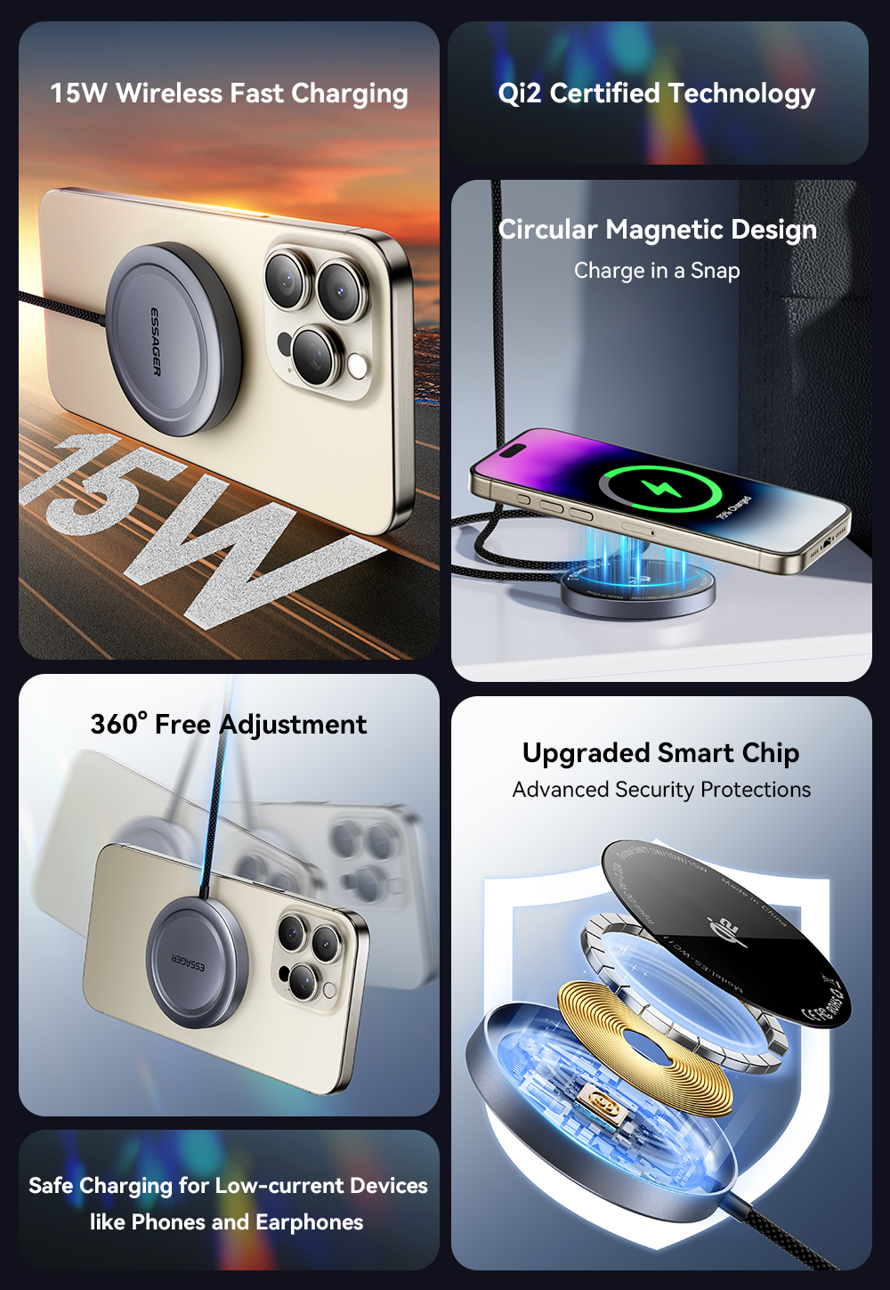 Essager 15W Qi2 อลูมิเนียมแม่เหล็กไร้สาย fast charging Charger ใช้งาน ...