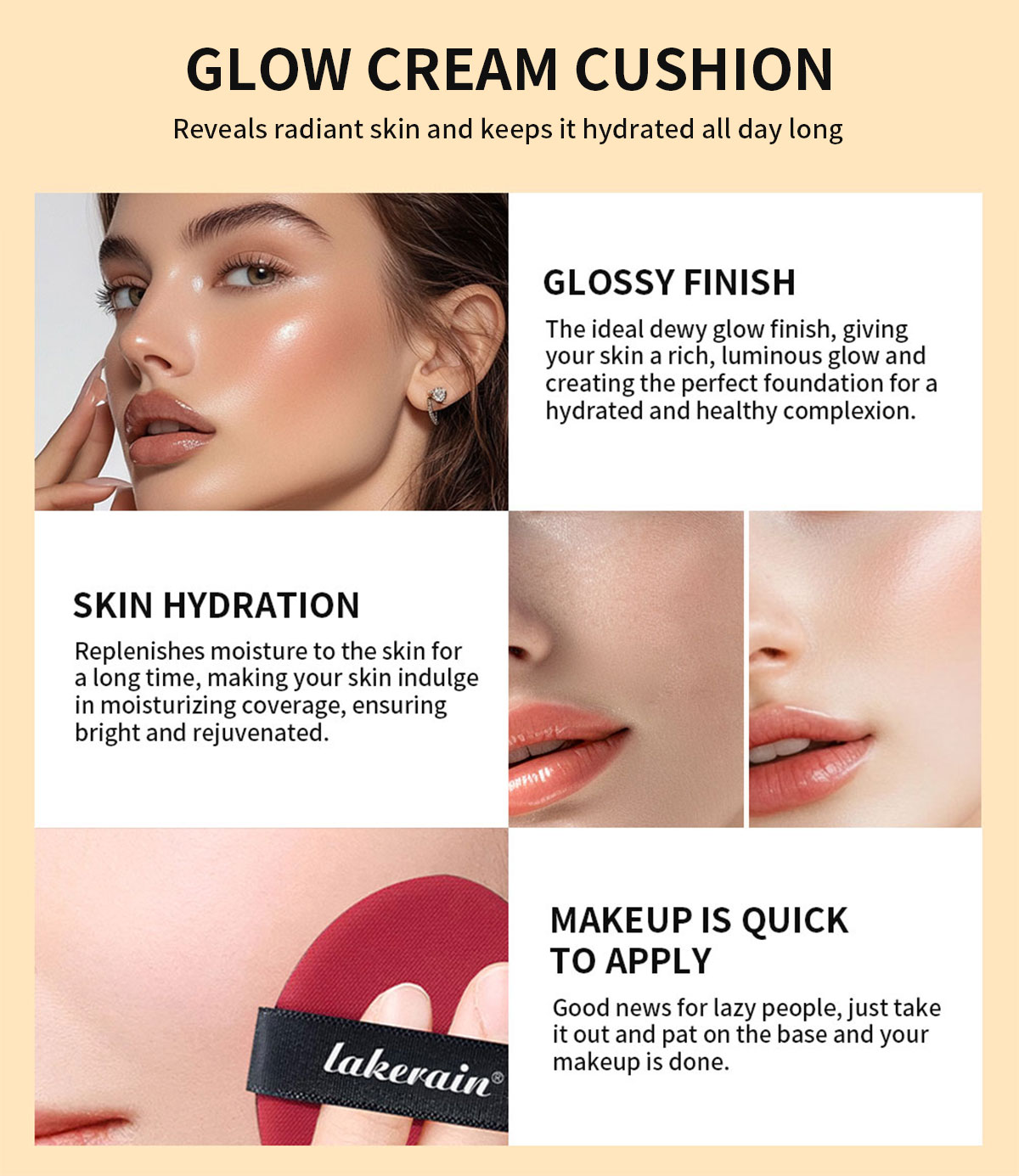 Lakerain Glow Cream Cushion, Air Cushion Bb Cream ,Lightweight ... Lakerain Glow Cream Cushion, Air Cushion Bb Cream ,Lightweight ...