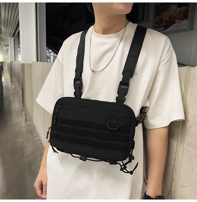 Nylon Chest Rig Bag สีดํา Hip Hop Streetwear Functional Chest Bag ...