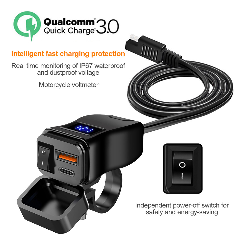 Pd QC3.0 รถจักรยานยนต์ USB Fast Cellular Charger กันน้ํา Type C พอร์ต ...