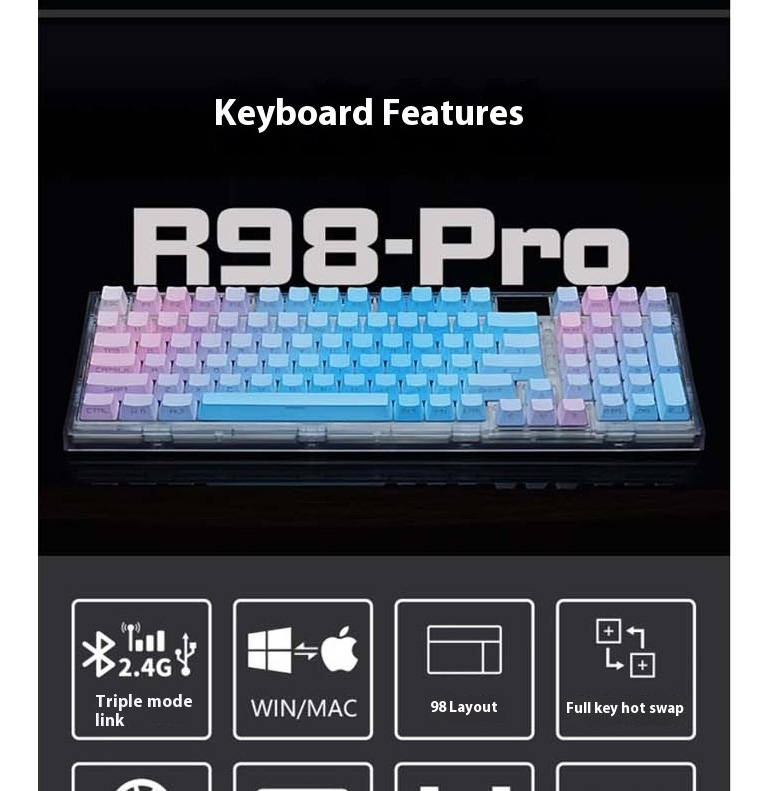 Reccazr R98 Pro คีย์บอร์ดเชิงกลแบบกําหนดเอง โครงสร้างปะเก็นสามโหมดพร้อมจอแสดงผล | Shopee Thailand