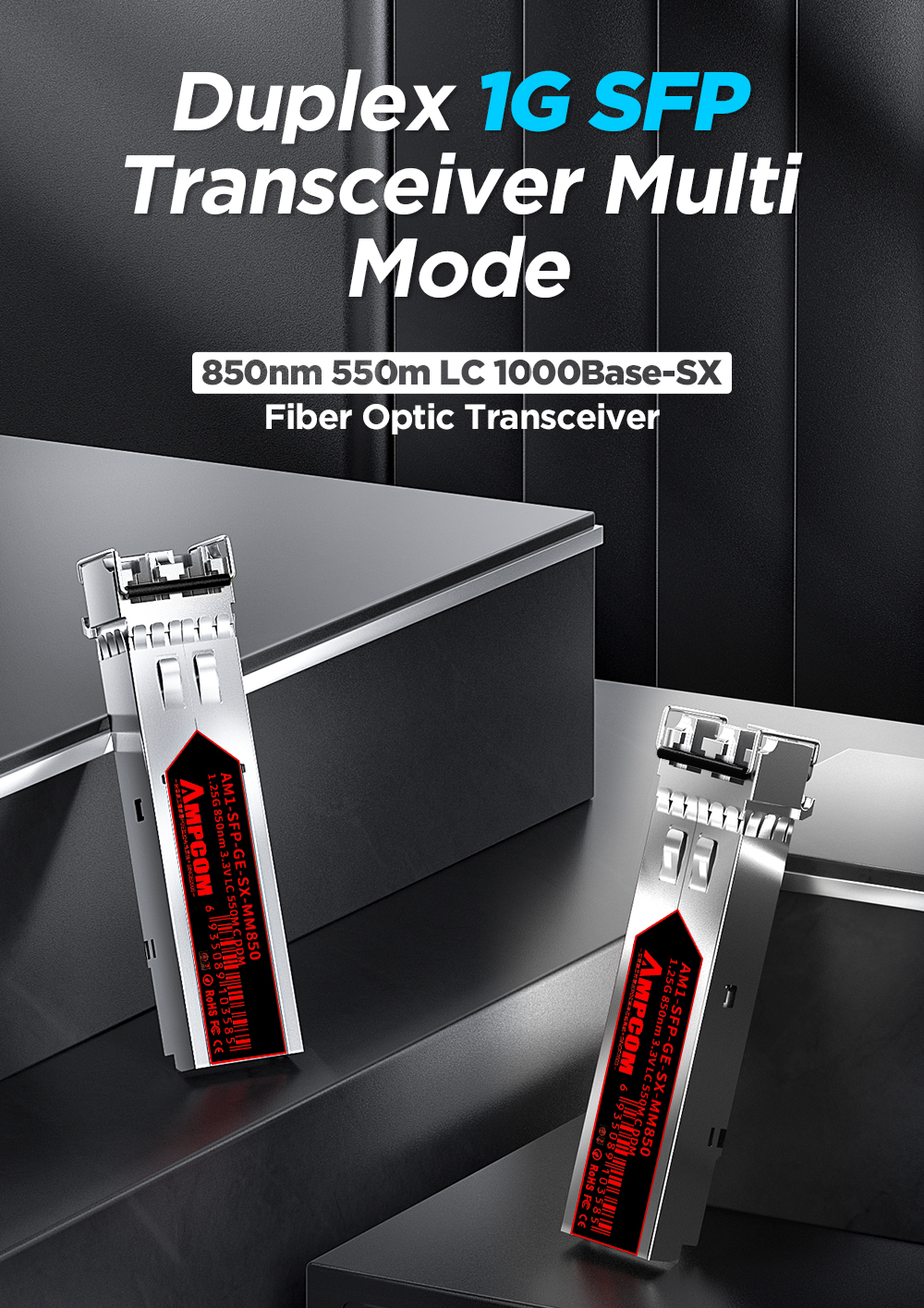 Ampcom 1.25G LC SFP Multi-mode Duplex Optic โมดูล 1000BASE-SX SFP 850nm ...