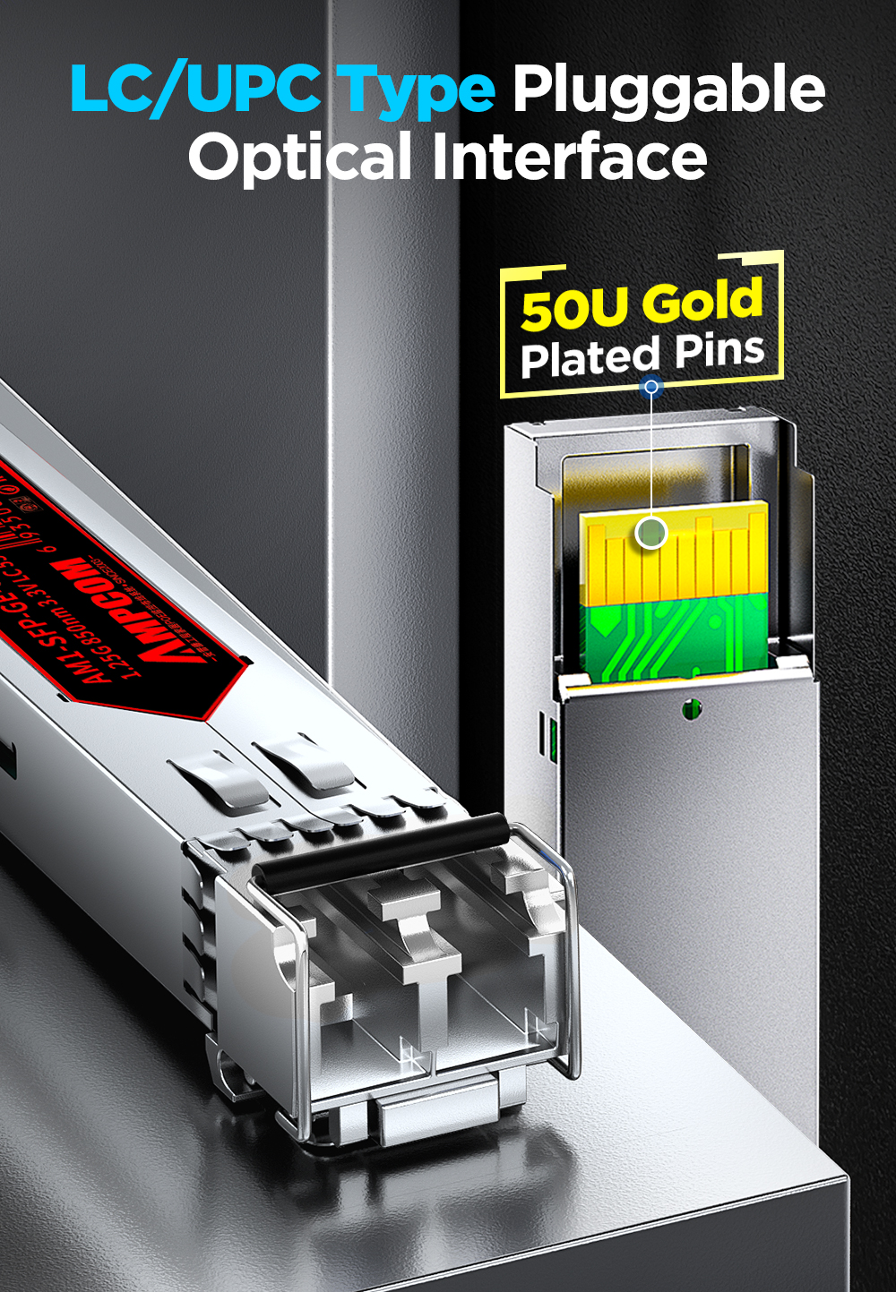 Ampcom 1.25G LC SFP Multi-mode Duplex Optic โมดูล 1000BASE-SX SFP 850nm 550m DOM LC MMF ...