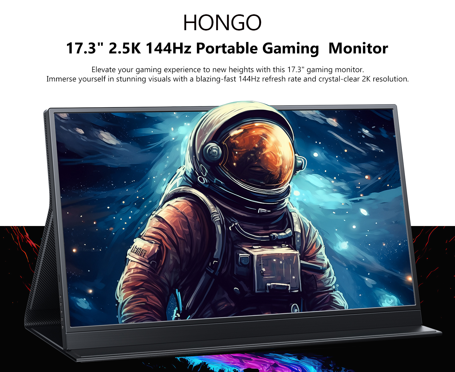 HONGO Gaming Portable Monitor, 17.3/14 นิ้ว 2.5k/1080P 144HZ IPS ...