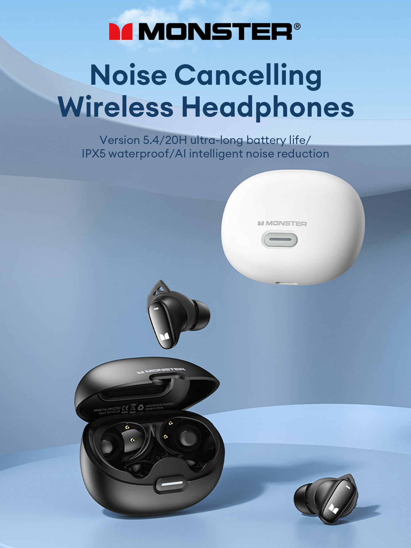 Monster MH22193 หูฟังบลูทูธลดเสียงรบกวนอายุการใช้งานยาวนานกันน้ําคุณภาพ ...