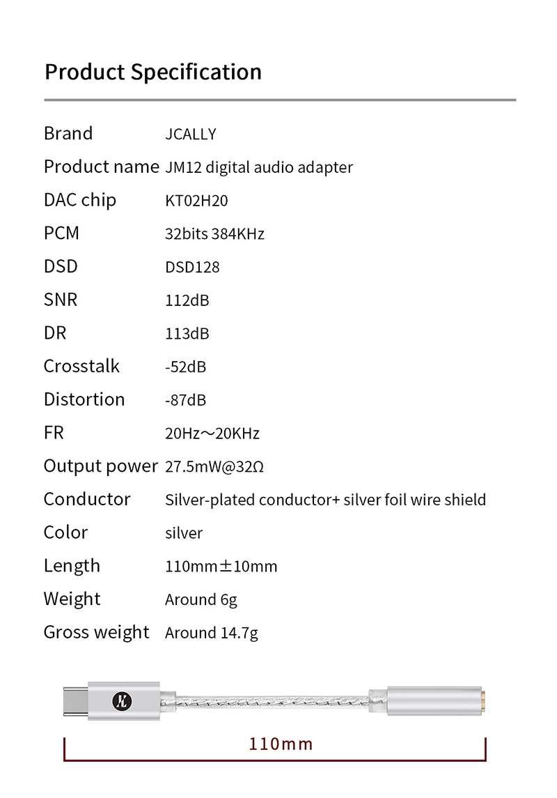 Jcally JM12 ชิปอะแดปเตอร์แปลงเสียงดิจิทัล ชุบเงิน KTO2H20 32bits/384KH ...