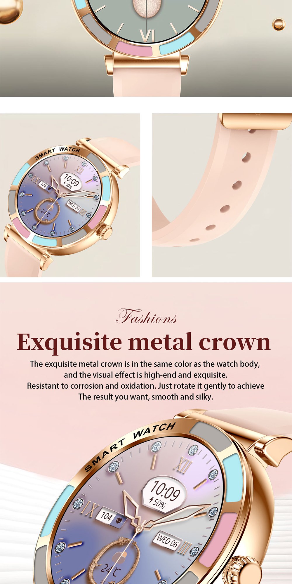 Aolon Lily R2 1.27 นิ้ว สมาร์ทวอทช์สำหรับผู้หญิง โทรด้วยบลูทูธ 280mAh ...