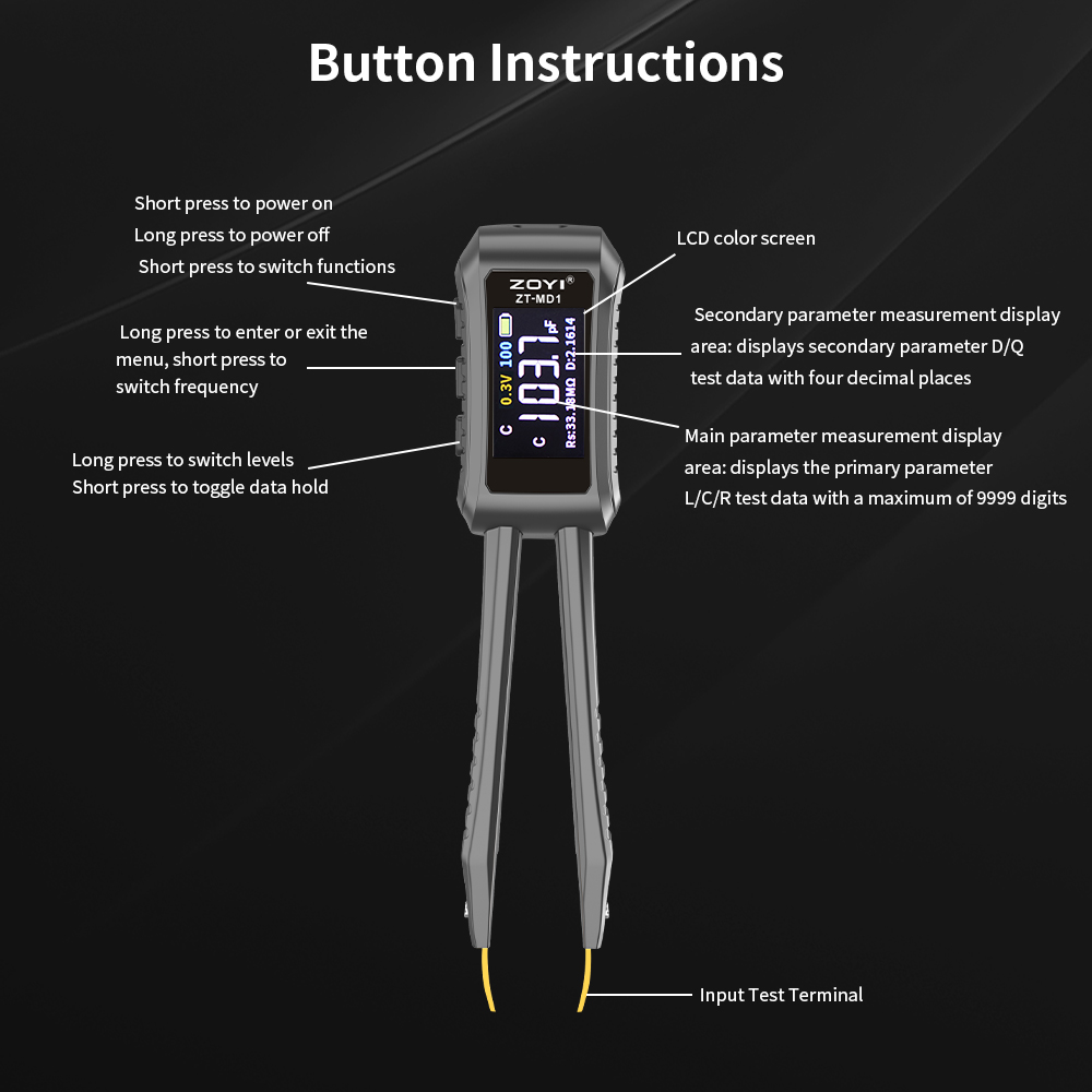 ZOYI ZT-MD1 MINI LCR สะพานแหนบเครื่องทดสอบการวัดอัตโนมัติ Capacitance ...
