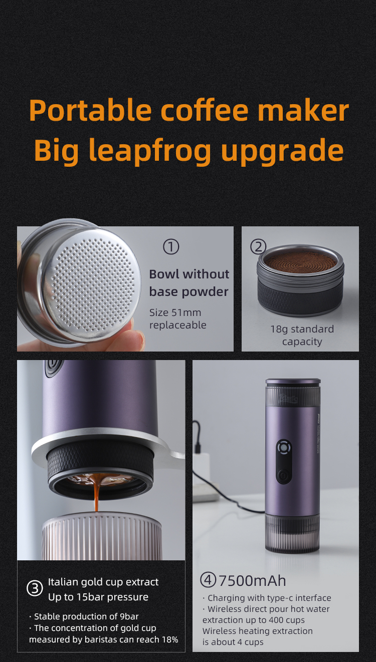 Bincoo เครื่องชงกาแฟแบบพกพา H1Pro เครื่องเอสเปรสโซไฟฟ้าพร้อมมือถือสําหรับการเดินทางกลางแจ้งใน ...