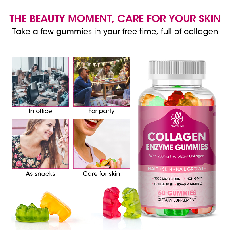 Imatchme Collagen Enzyme Gummies 200mg Hydrolyzed Collagen สําหรับผม ...