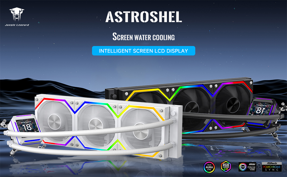 Jungle Leopard AstroShel V2G CPU AIO Cooler สีดํา/สีขาว ARGB 360 มม.240 มม.2.8 นิ้วสมาร์ทสําหรับ ...