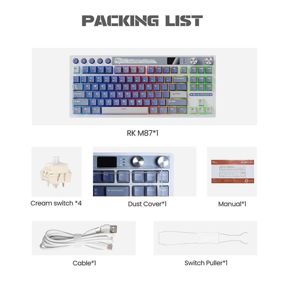 Rk Royal Kludge RK M87 Ocean Blue 88Keys Tri-Mode RGB แบบมีสายบลูทูธ 2 ...