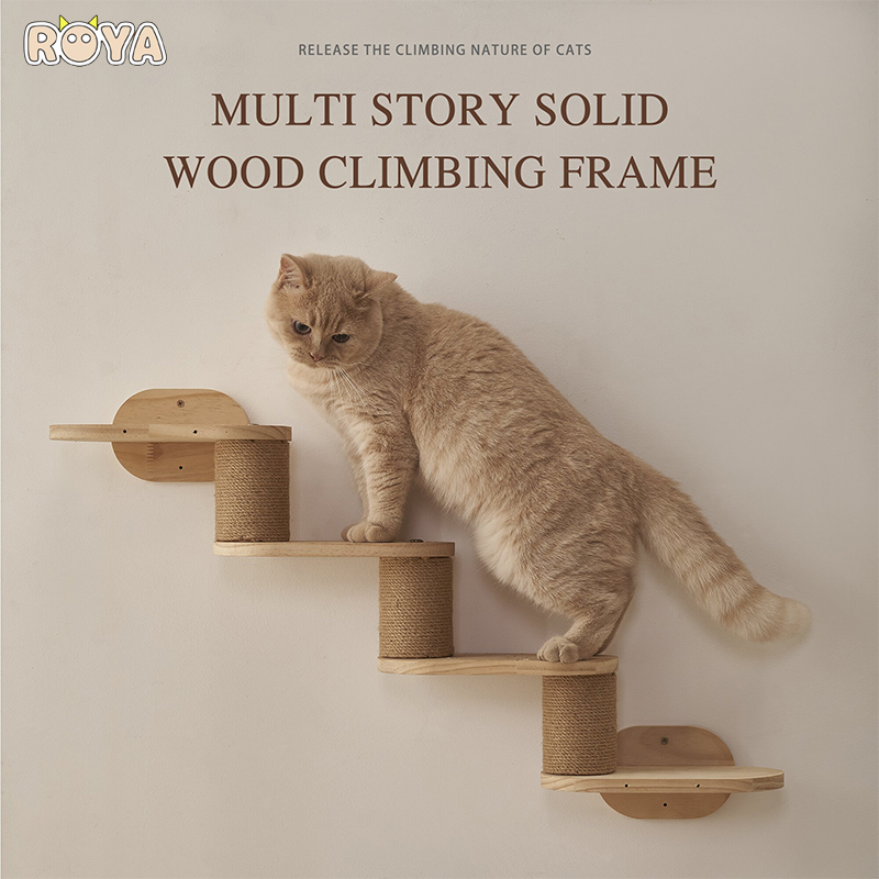 Roya Cat Climbing ชั้นวางของติดผนังบันไดแมวสี่ขั้นตอนบันไดแมวพร้อม Jute ...