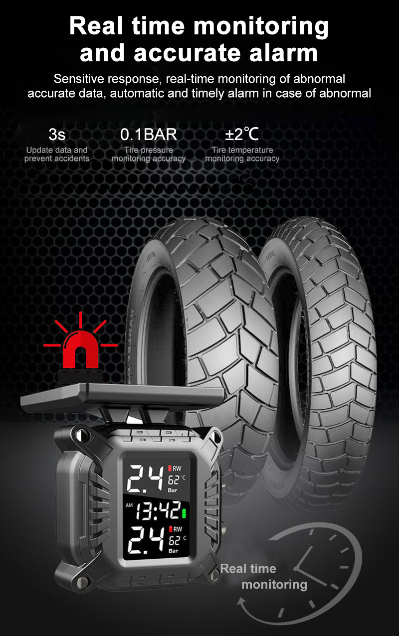 INSMART TPMS พลังงานแสงอาทิตย์ ระบบตรวจสอบความดันลมยางรถจักรยานยนต์ ...
