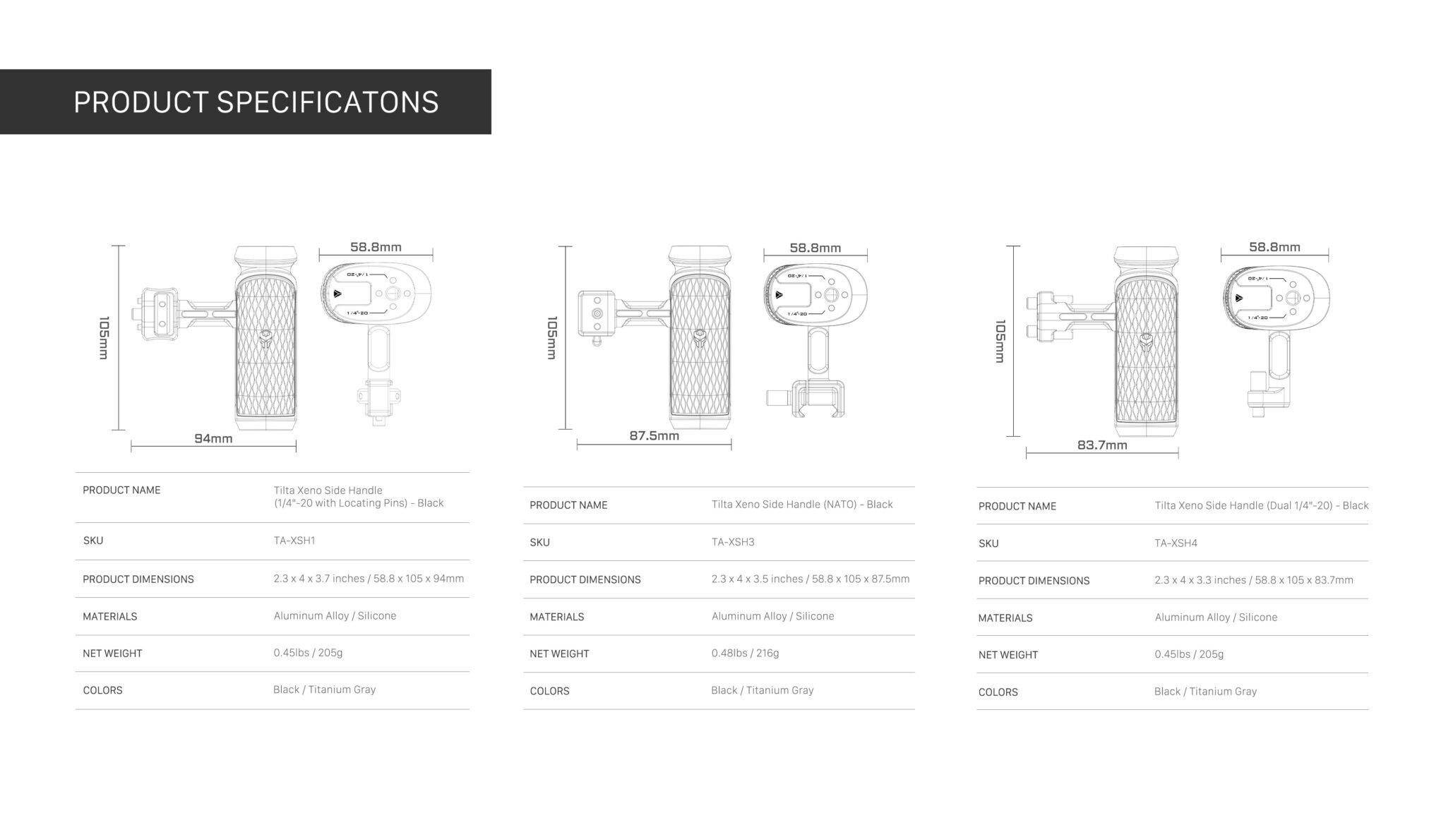 Tilta Xeno Side Handle 1/4″-20 NATO Dual 1/4″-20 มือจับด้านข้าง 1/4 ...