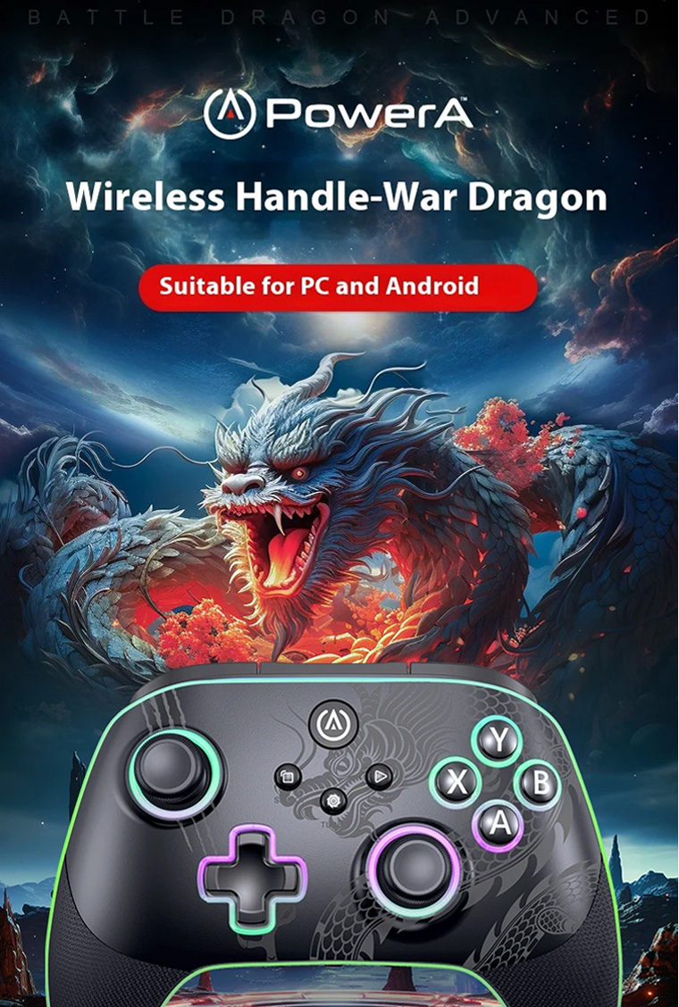 Powera Battle Dragon ที่จับเกมไร้สายสามโหมด, โยกแบบปรับได้, ที่จับทริก ...