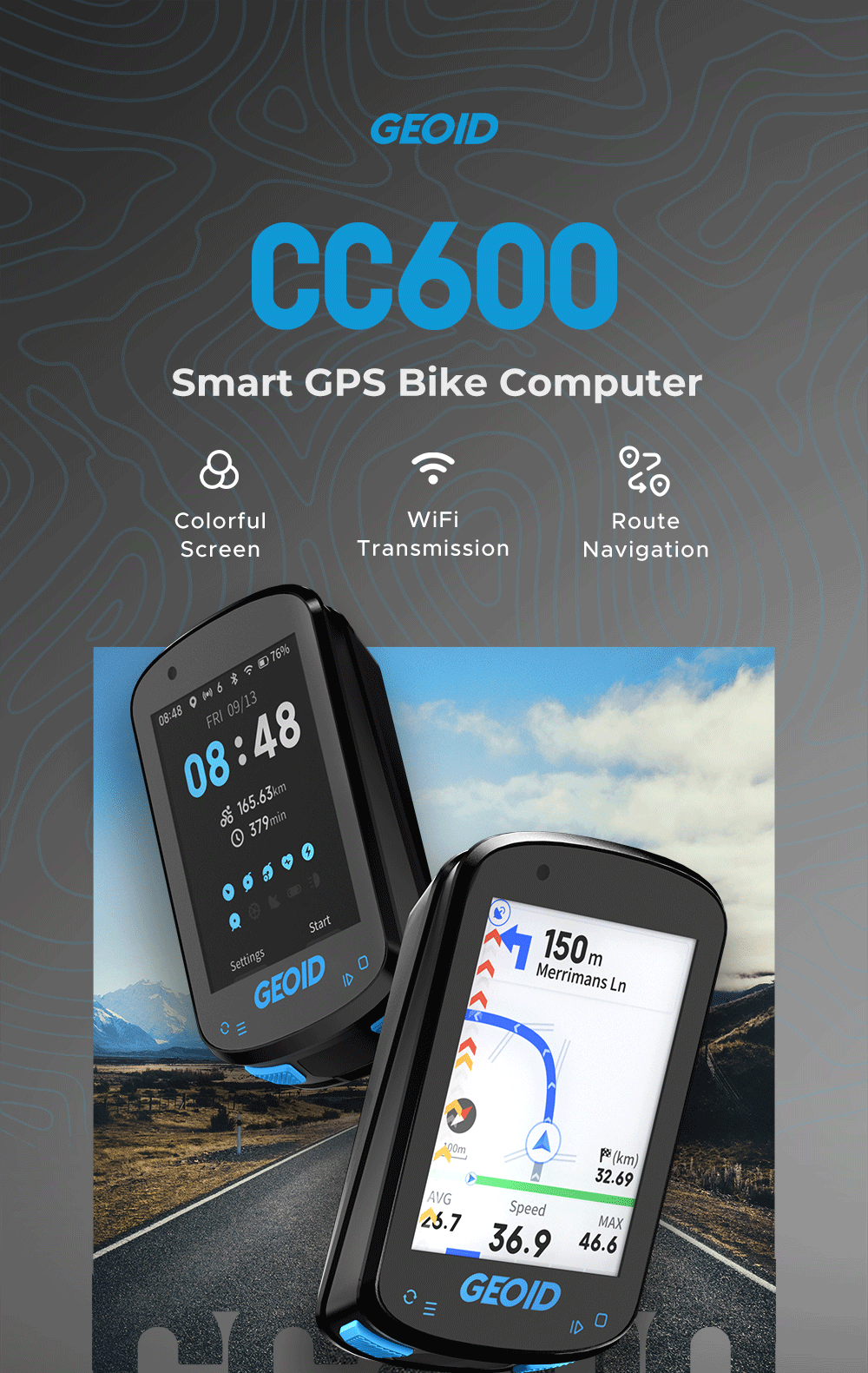 Geoid CC600 หน้าจอที่มีสีสันนําทาง GPS จักรยานคอมพิวเตอร์ 2.4 นิ้ว WIFI ...