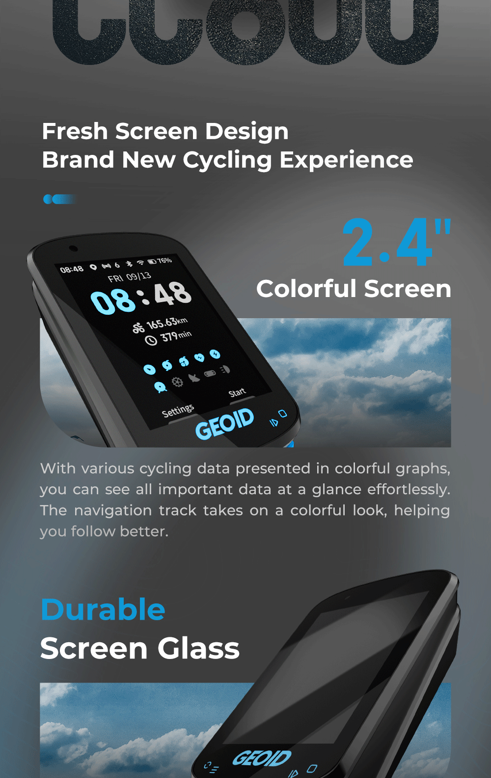 Geoid CC600 หน้าจอที่มีสีสันนําทาง GPS จักรยานคอมพิวเตอร์ 2.4 นิ้ว WIFI ...