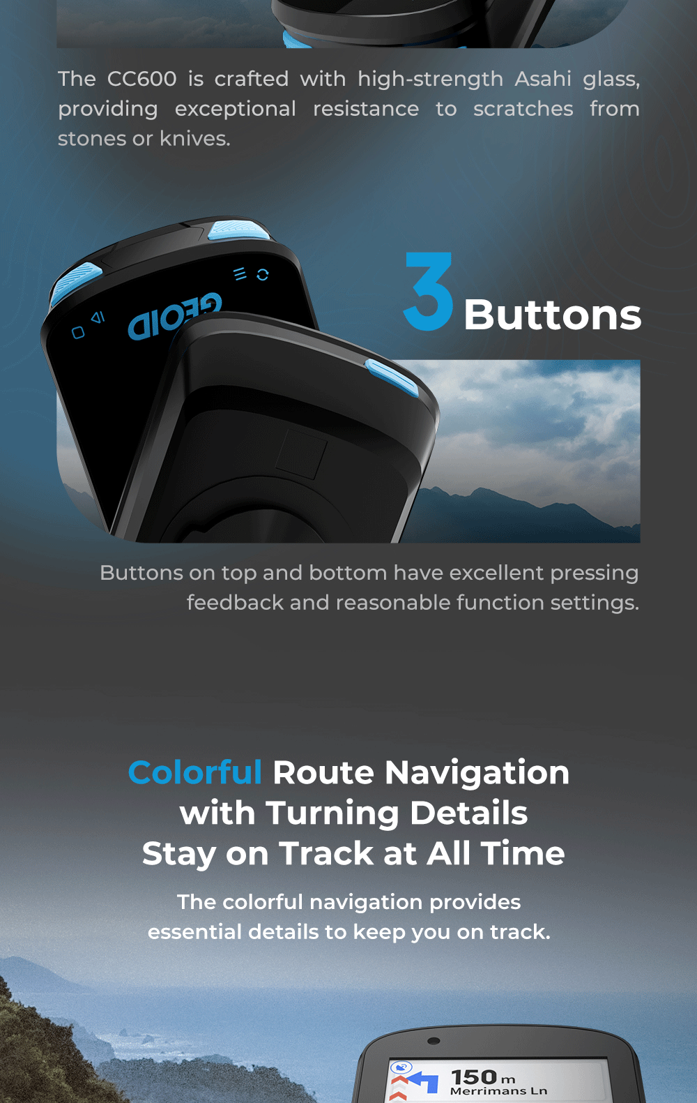 Geoid CC600 หน้าจอที่มีสีสันนําทาง GPS จักรยานคอมพิวเตอร์ 2.4 นิ้ว WIFI เกียร์จักรยาน ...