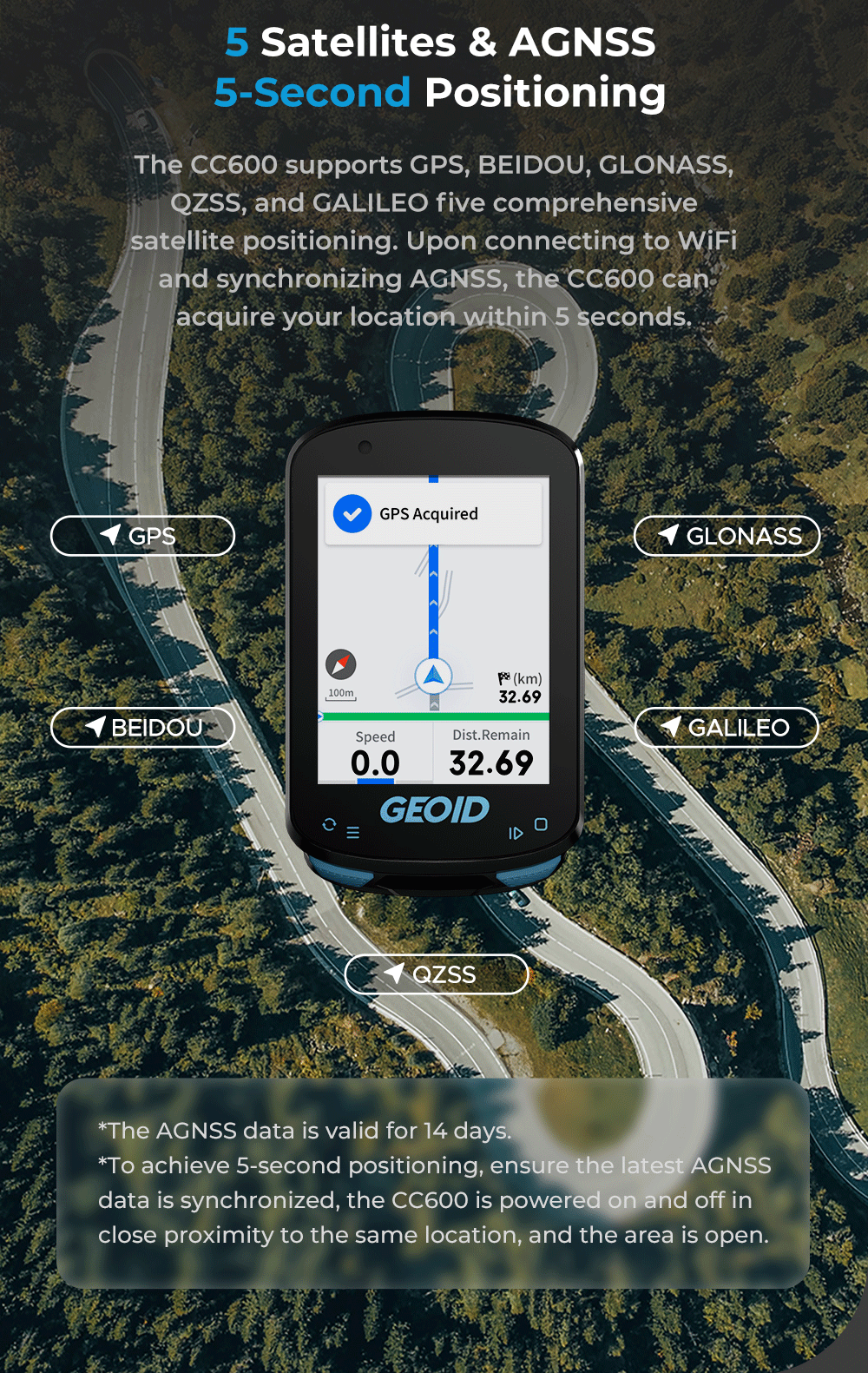 Geoid CC600 หน้าจอที่มีสีสันนําทาง GPS จักรยานคอมพิวเตอร์ 2.4 นิ้ว WIFI ...