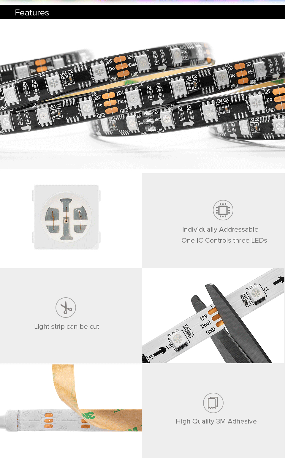 BTF-LIGHTING WS2811 30/45/60LEDs/m RGB IC แถบไฟ LED 1 IC ควบคุม 3 LEDs ...