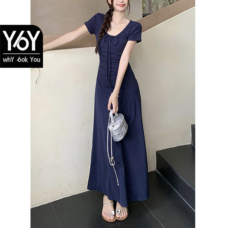 Y6y French Summer Square Tie Laced-Up Short-Sleeved Ladies Dress ...
