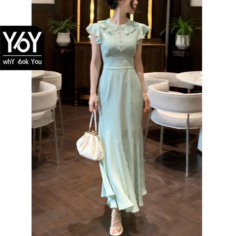 Y6y อารมณ์ฝรั่งเศสแขนบินขนาดเล็ก Slimmer ดูเอวแคบ Fishtail สุภาพสตรีชุด ...