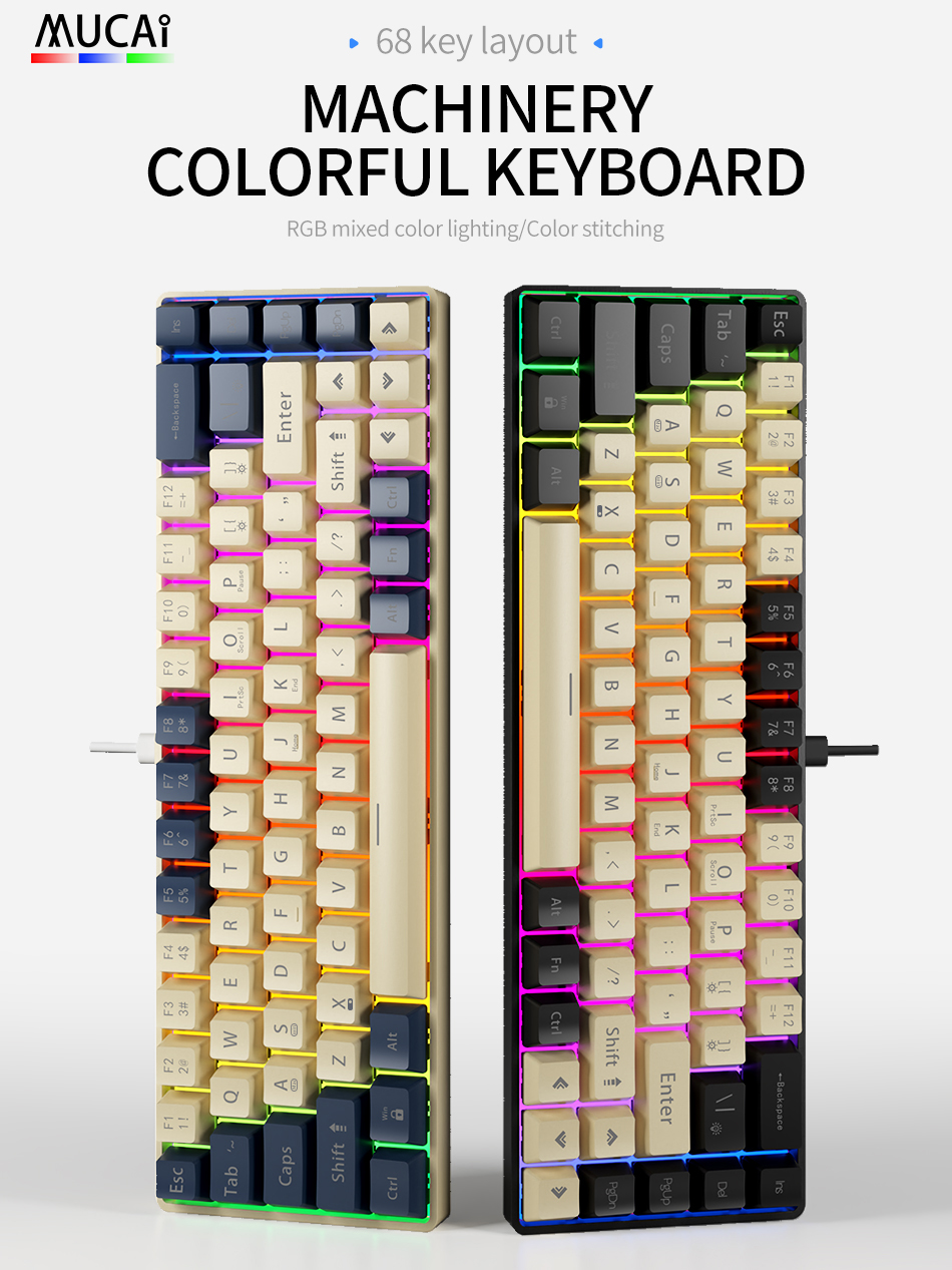 Mucai MK680 USB Gaming Mechanical Keyboard สวิตช์สีแดง 68 คีย์แบบมีสาย ...