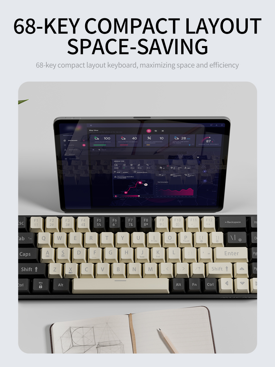 Mucai MK680 USB Gaming Mechanical Keyboard สวิตช์สีแดง 68 คีย์แบบมีสาย ...