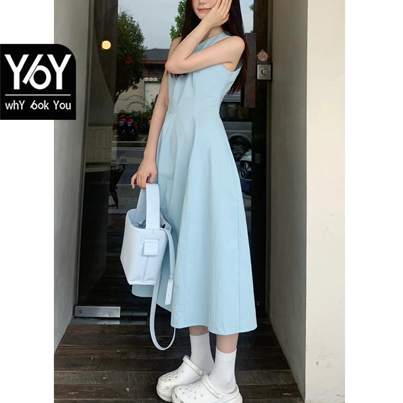 Y6y French Temperament เสื้อกั๊กแขนกุด Blue Sling Ladies Dress C6L43360 ...