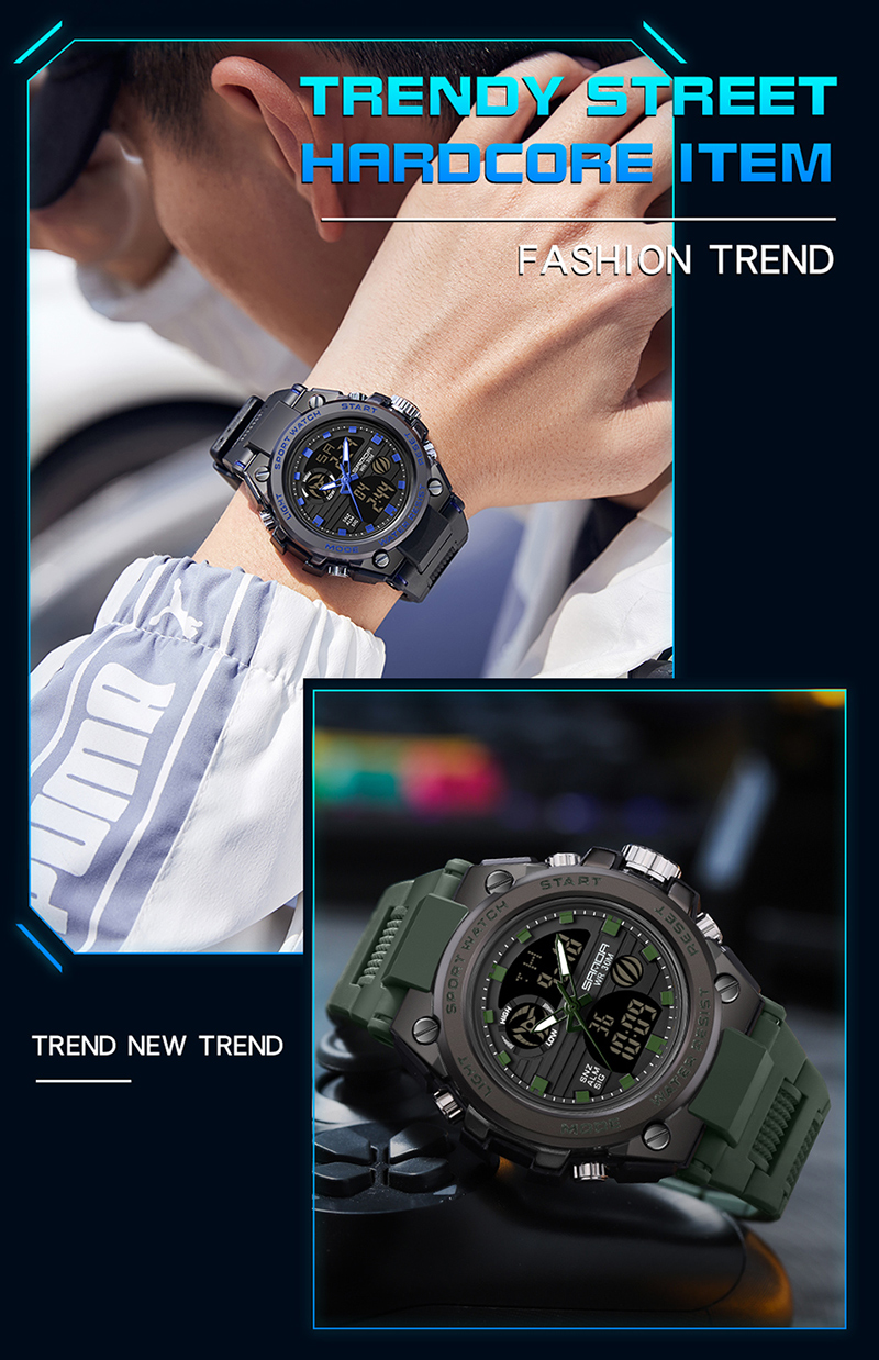 Sanda 739-2/ในสต็อกกันน้ํานาฬิกาผู้ชายกีฬานาฬิกาแฟชั่น LED Multi-Function นาฬิกาผู้ชาย | Shopee ...